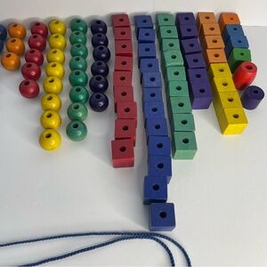 Toys | Vintage Kids Wooden String Beads Blocks Multicolor With 65 ...